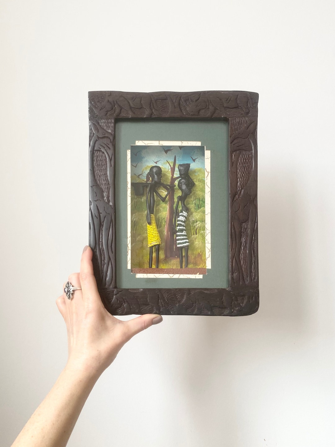 African Shadow Box, Framed African Man and Woman Figurines, Tanzania ...
