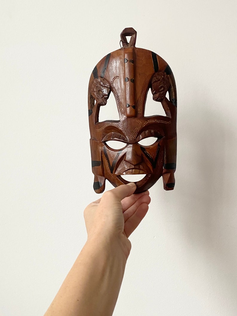 Vintage African Wall Mask, Hand Carved Wood Hand Craved Hanging ...