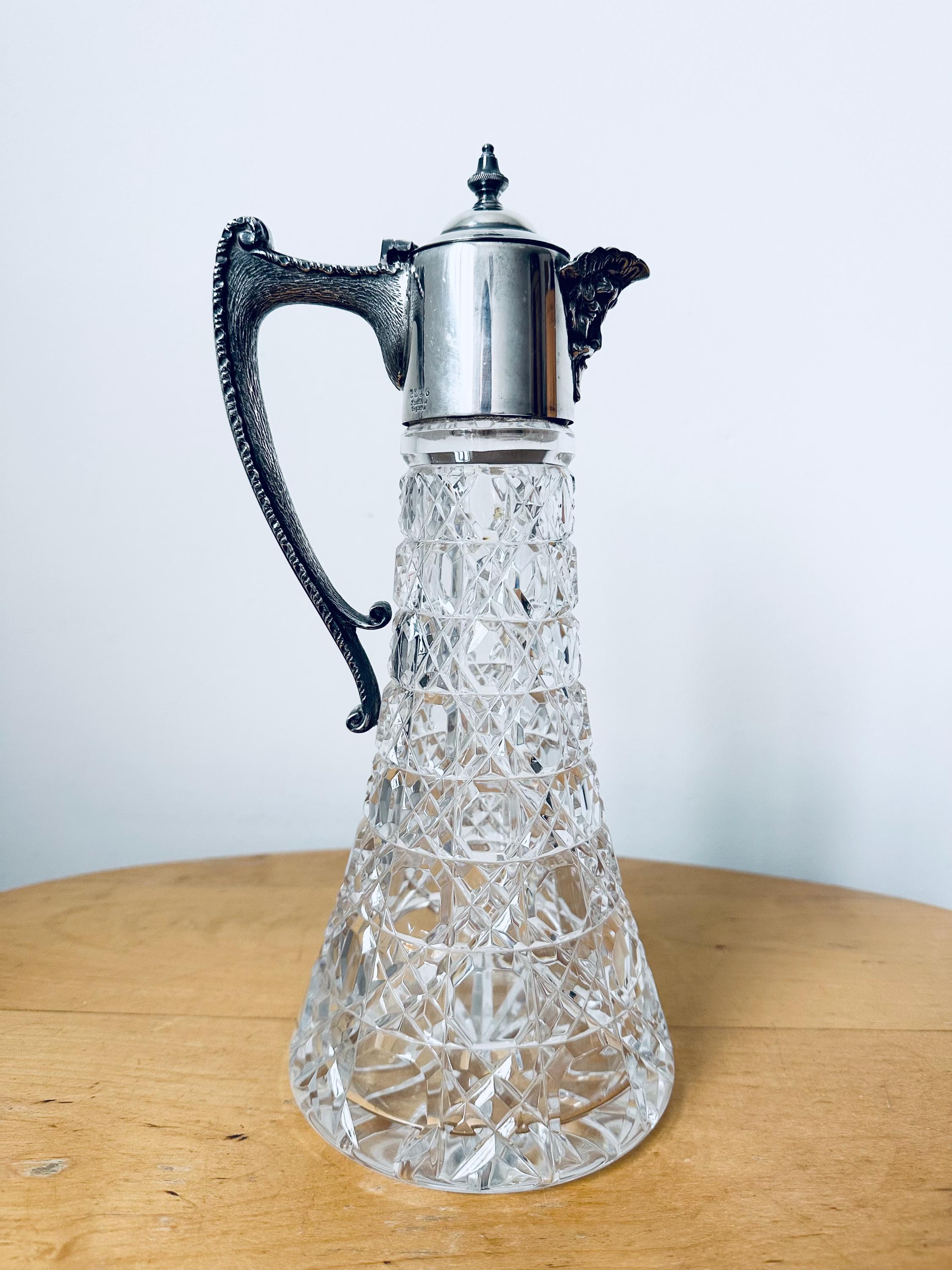Antique Sheffield Glass Claret Jug With Silver Plated Top, Bacchus ...