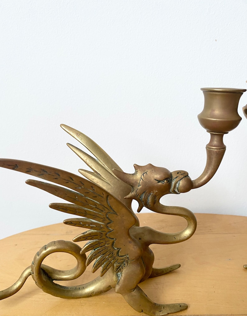 Antique Brass Dragon Candle Holders Pair of Phoenix Candle - Etsy