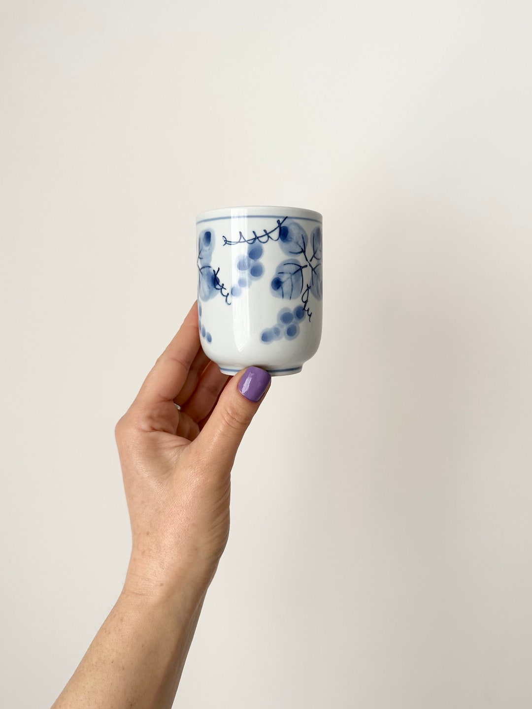 Japanese Tea Cup Handless Hand-painted Blue Tea Cup - Etsy
