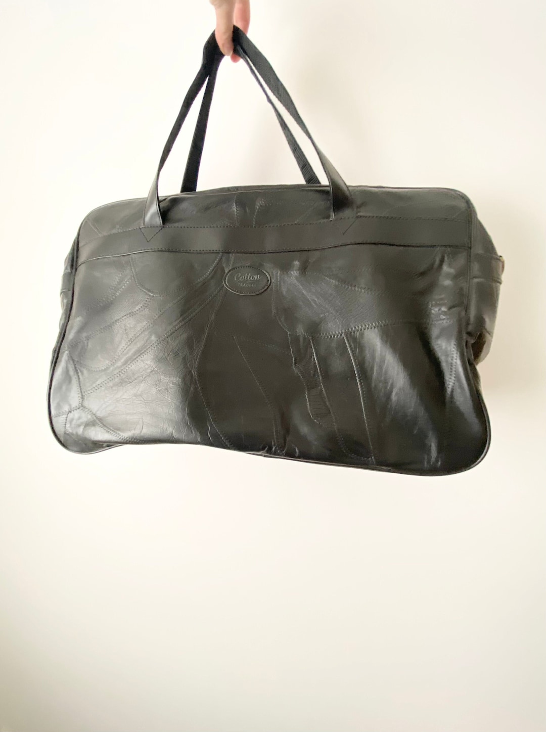 Vintage Black Leather Travel Bag, Weekend Bag, Cotton Traders Bag - Etsy