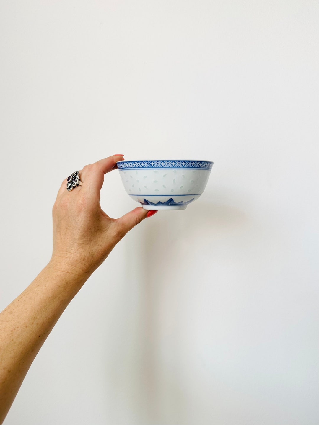 Chinese Porcelain Bowl, Rice Grain Pattern Bowl, Asian Rice Bowl, Blue ...