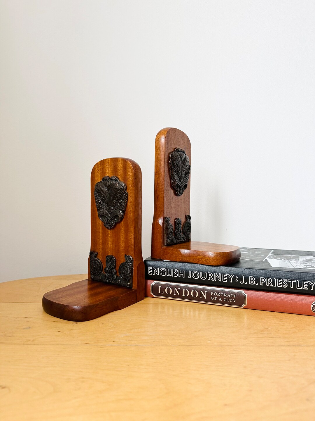Tiki Maori Polynesian Bookends, Pair of Wooden Bookends, Hand-carved ...