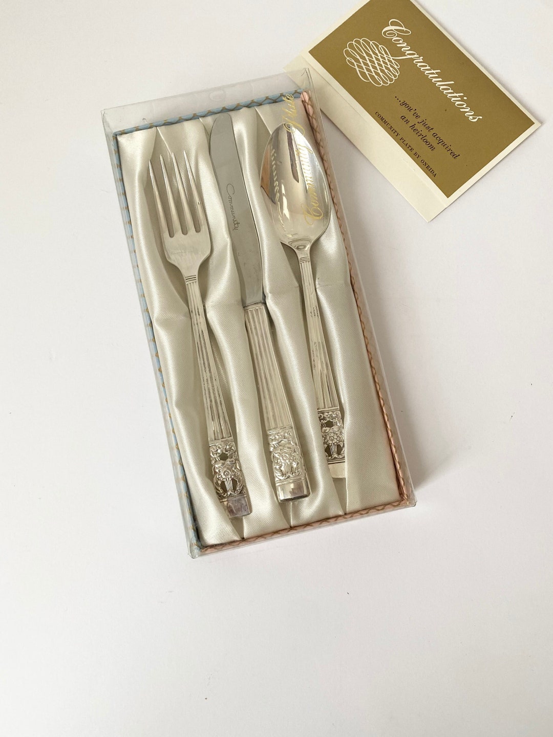 Vintage Oneida Community Silver Plate Cutlery, Child's Fork, Spoon ...