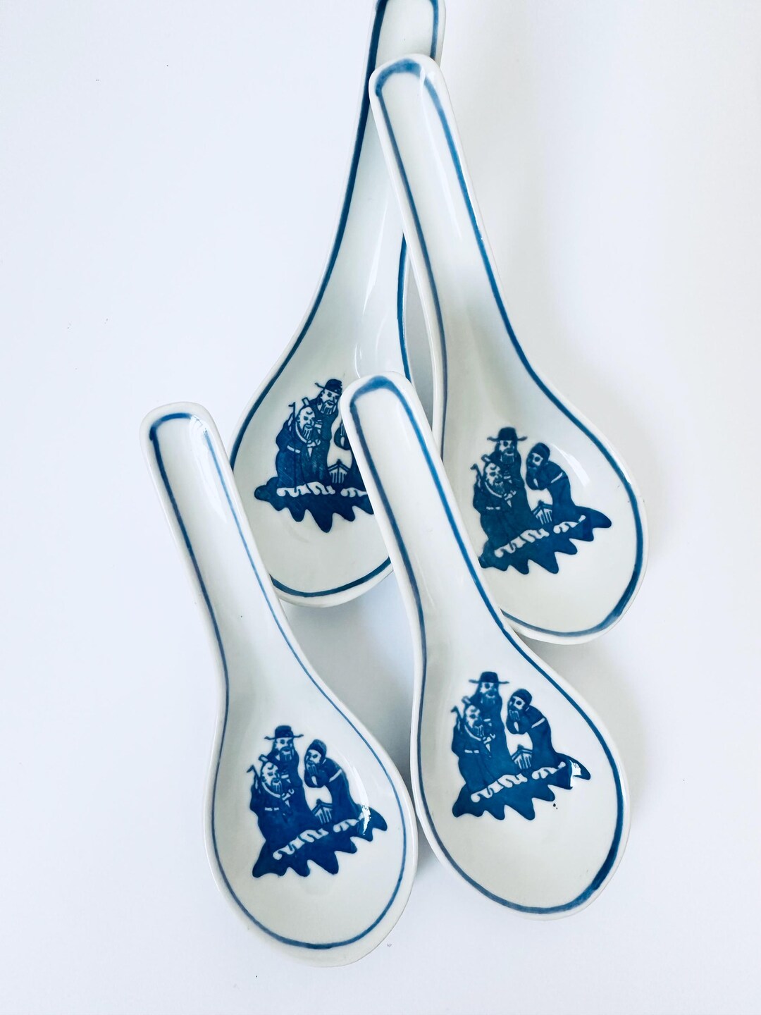 Chinese Soup Spoons, Porcelain Spoons, Set of 4 Asian Porcelain Spoons ...