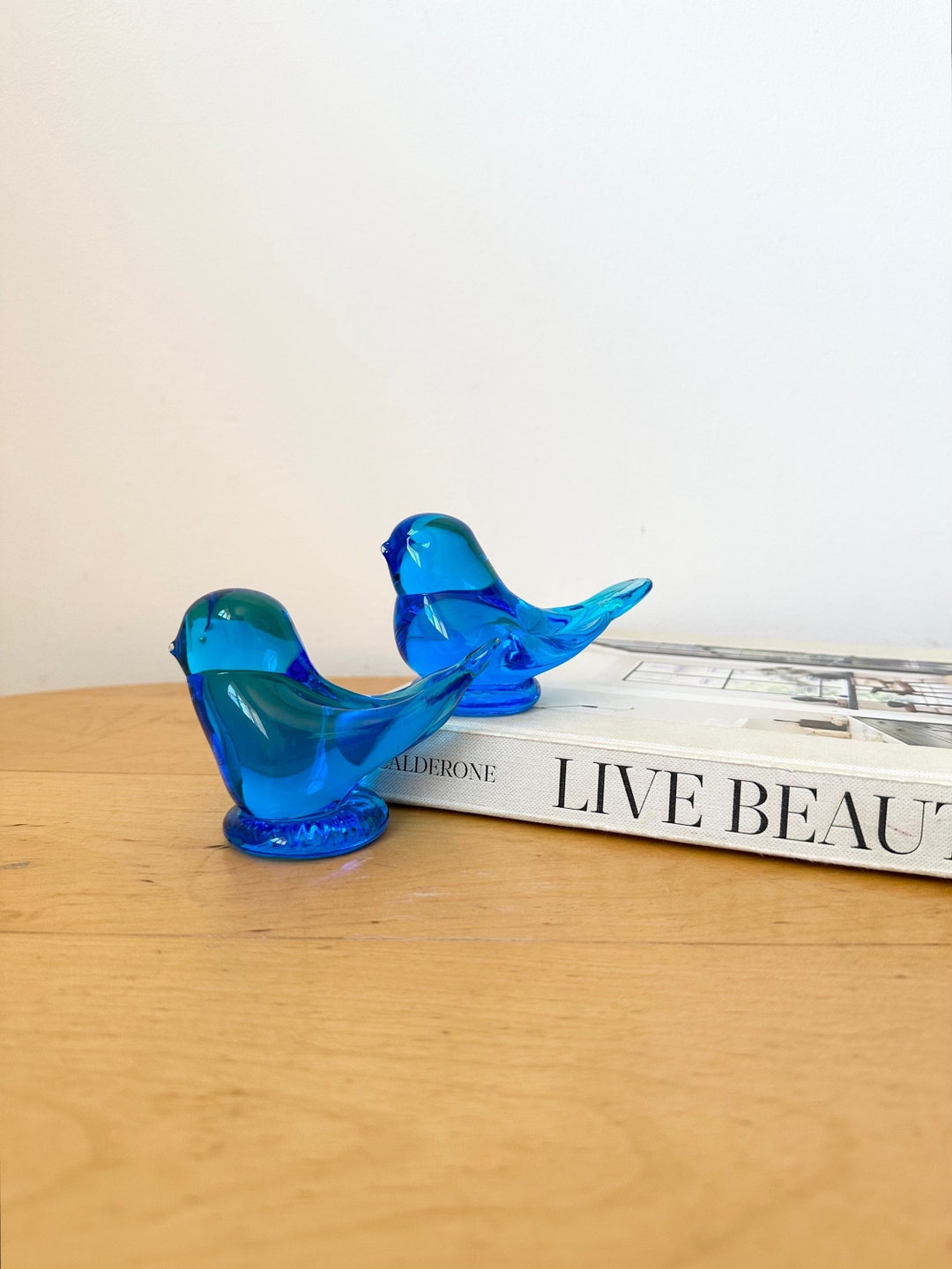 Pair of Blue Glass Bird, Glass Bird of Happines Signed by Leo Ward ...
