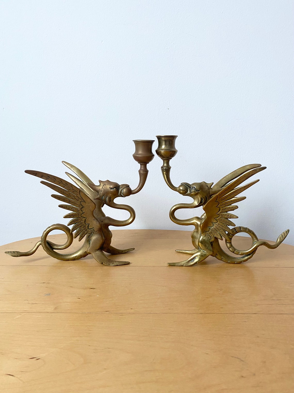 Antique Brass Dragon Candle Holders Pair of Phoenix Candle - Etsy