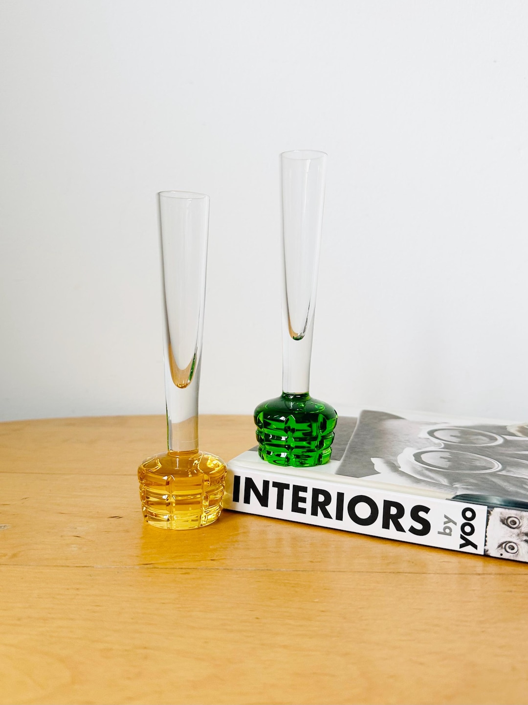 Mid-century Glass Single Stem Flower Vases, Pair of Single Flower Vases ...