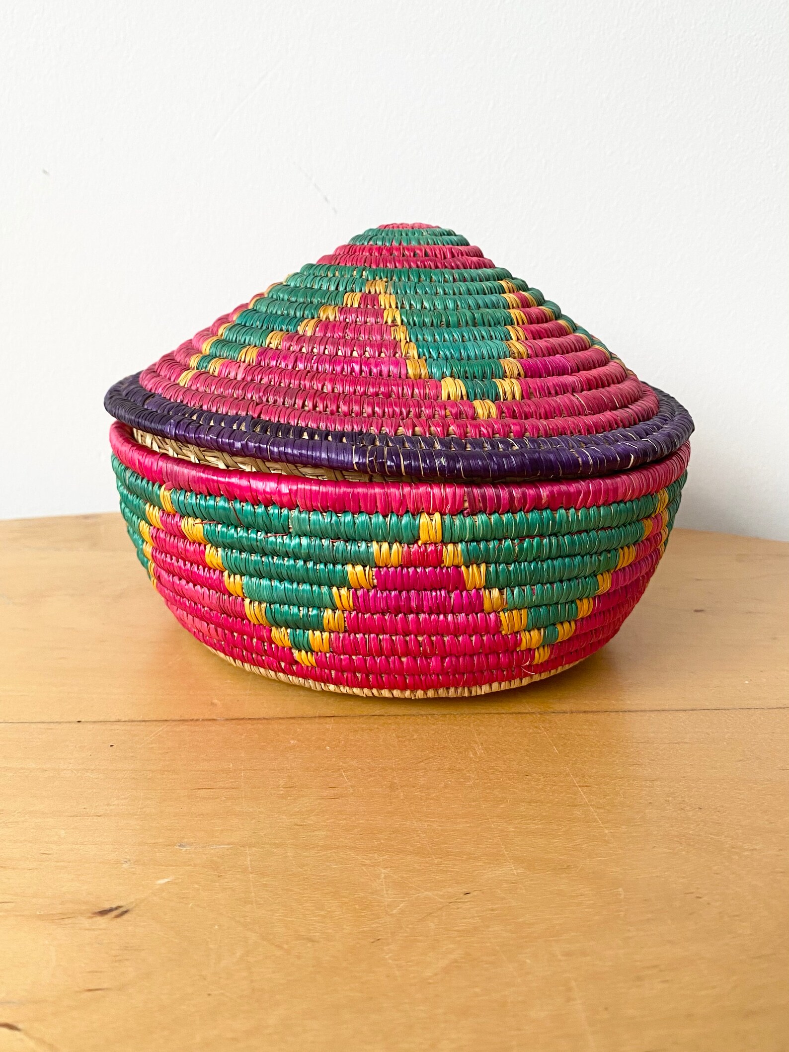 African Palm Leaf Basket With Lid, Handwoven Pot With Lid, Boho Decor ...