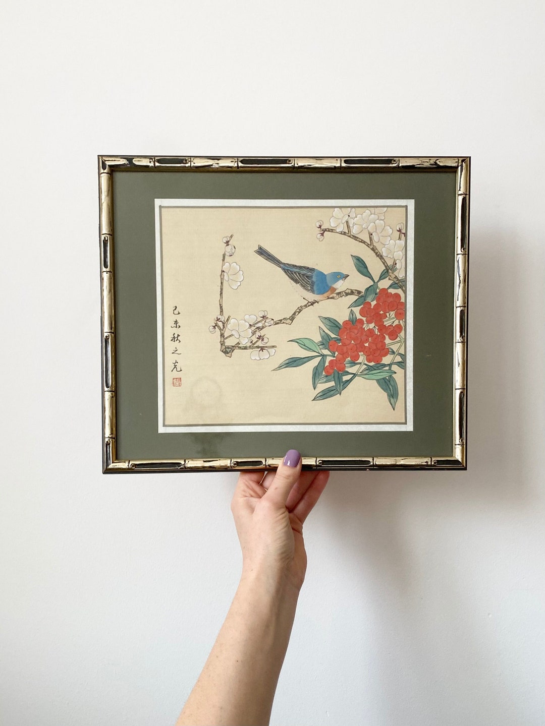 Vintage Chinese Silk Painting, Bird and Flowers Painting, Framed Silk ...