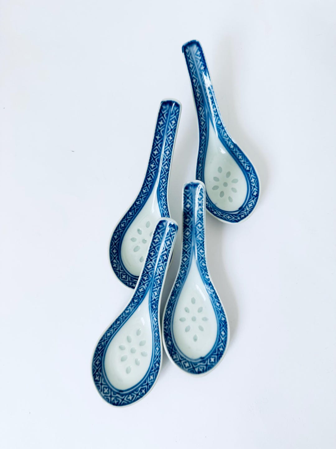 Chinese Soup Spoons, Rice Grain Porcelain Spoons, Set of 4 Asian Spoons ...