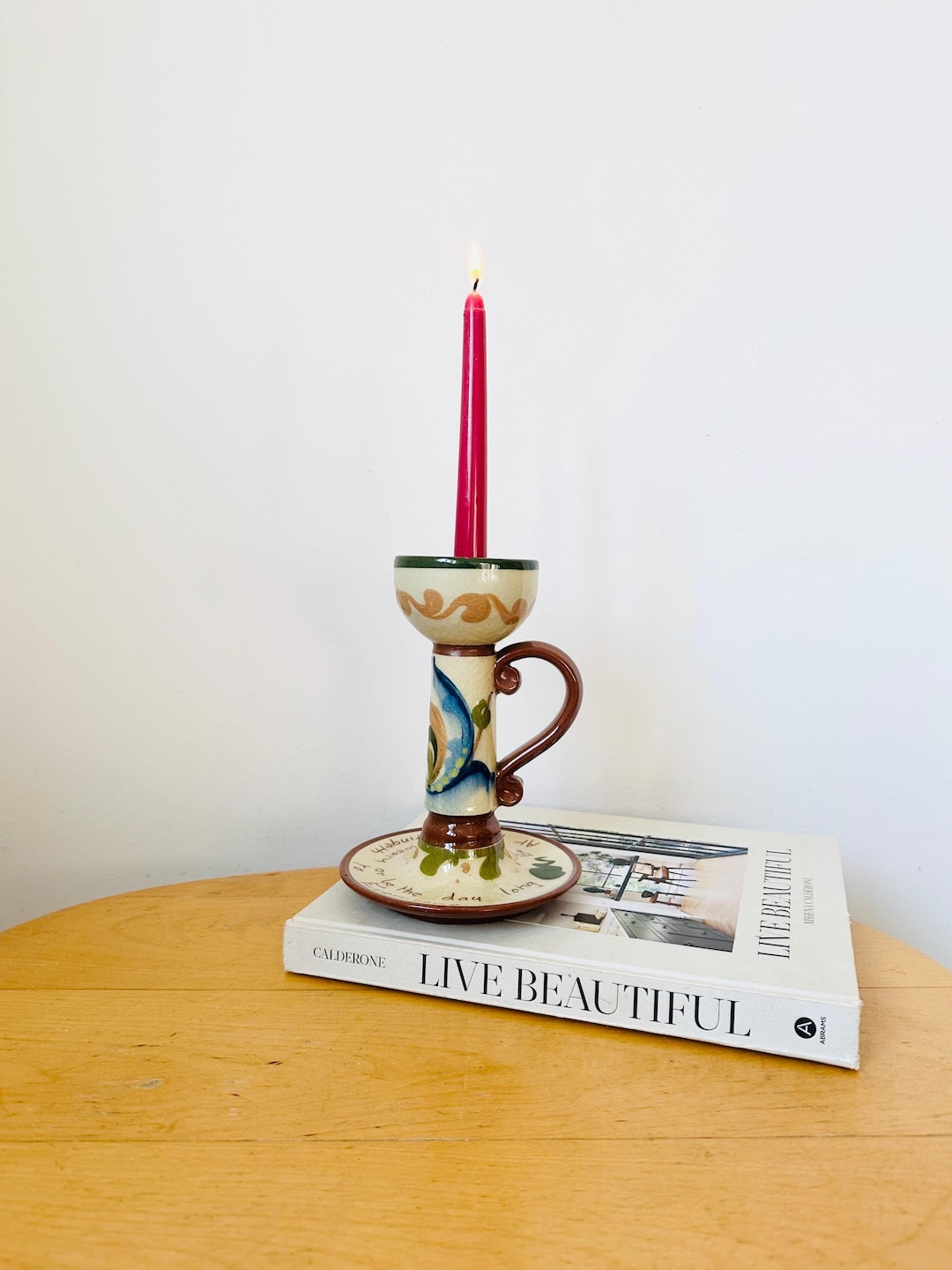 Large Torquay Devon Motto Ware, Hand-painted Pottery Candlestick Holder ...