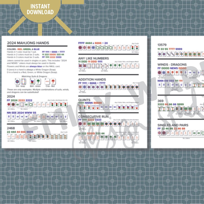 Mahjong Cheat Sheet - Etsy