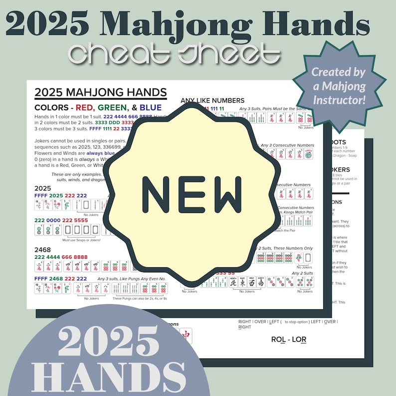PRINTABLE 2025 Mahjong Hands Cheat Sheet, Instant Download, Mah Jongg ...