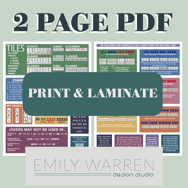 PRINTABLE Mahjong Cheat Sheet, Instant Download, Board Games, Tile Game ...