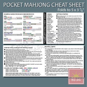 PRINTABLE Pocket Mahjong Cheat Sheet, Instant Download, Mahjong Board ...