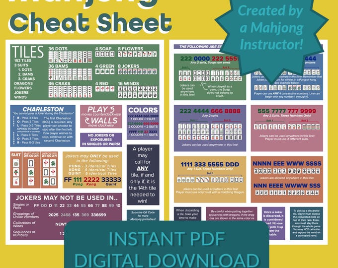 Printable Mahjong Cheat Sheet: Beginner's Guide & Rules (PDF Download ...