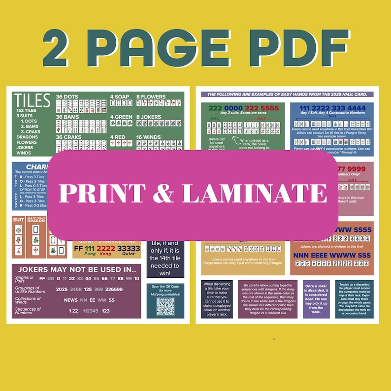 Printable Mahjong Cheat Sheet: Beginner's Guide & Rules (PDF Download) - Etsy