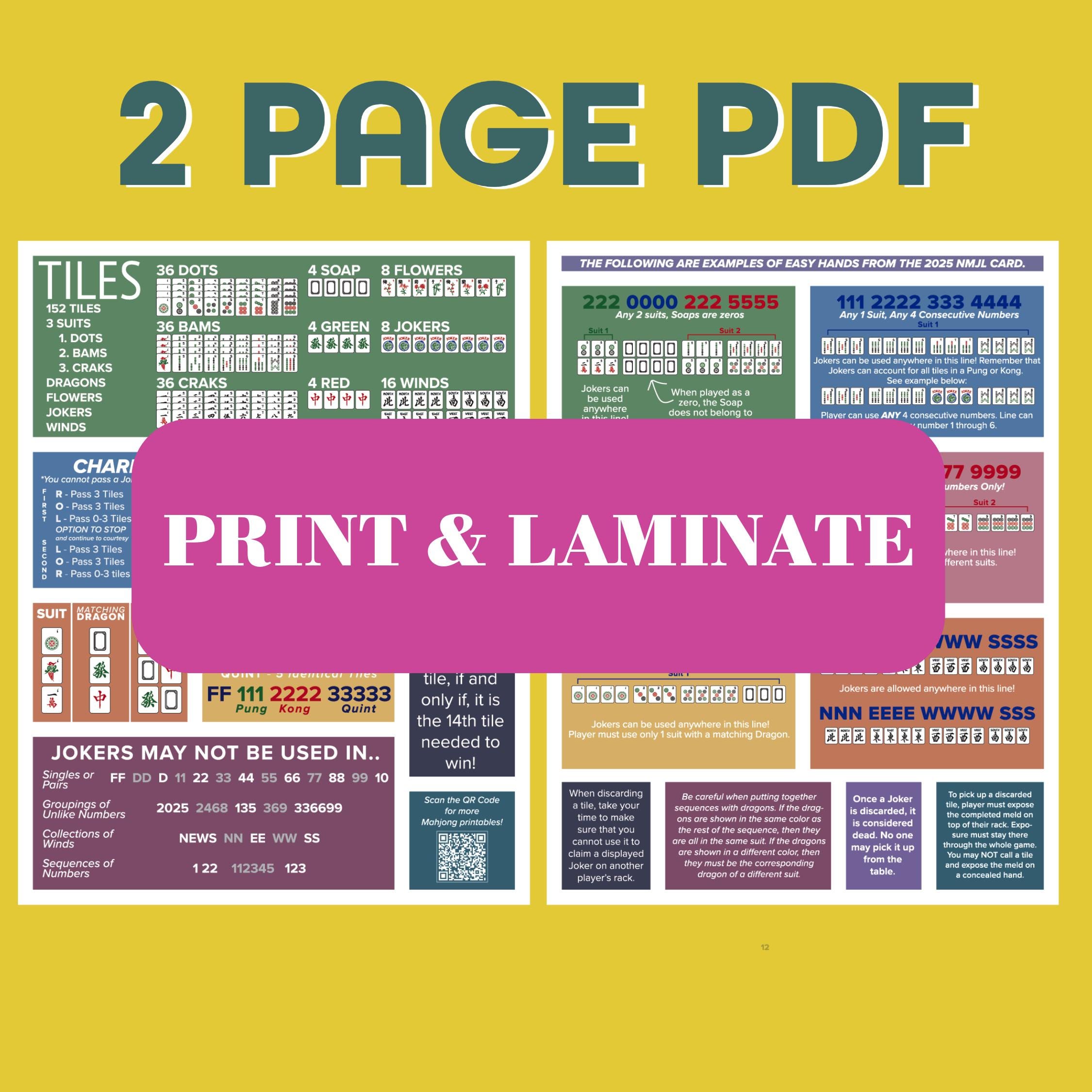 Printable Mahjong Cheat Sheet: Beginner's Guide & Rules (PDF Download ...