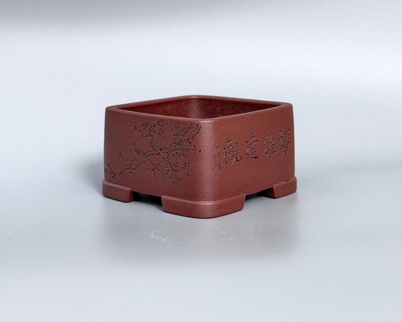 Handmade Yixing Zisha Bonsai Pot: Engraved Calligraphy, Purple Clay ...