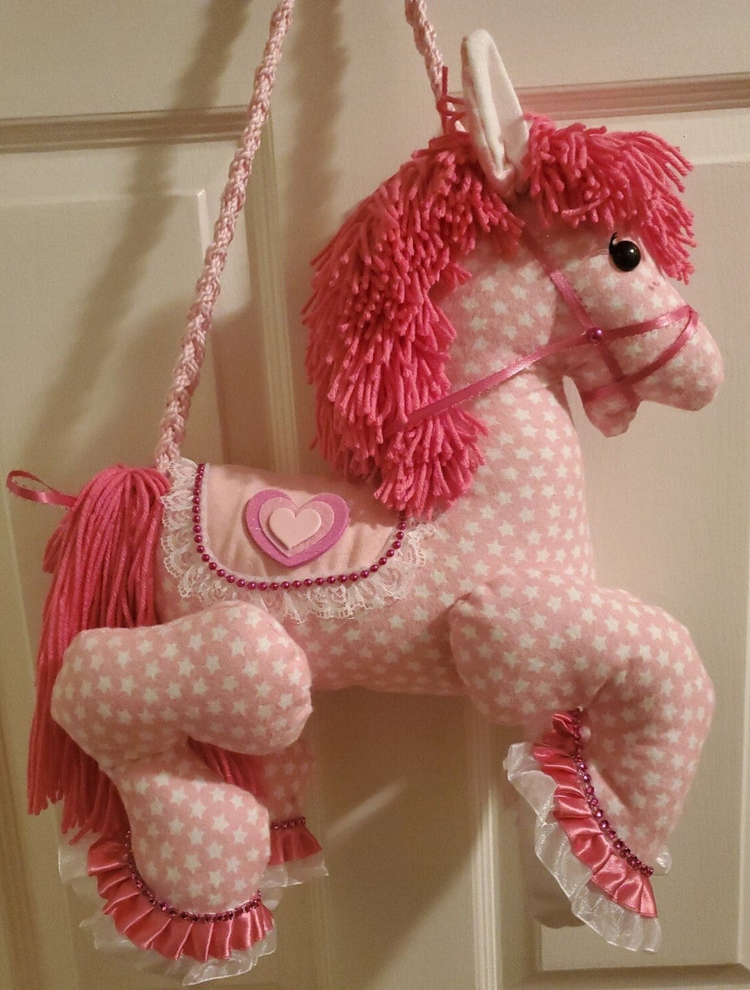 Pink With White Stars Stuffed Carousel Pony/horse #110 - Etsy