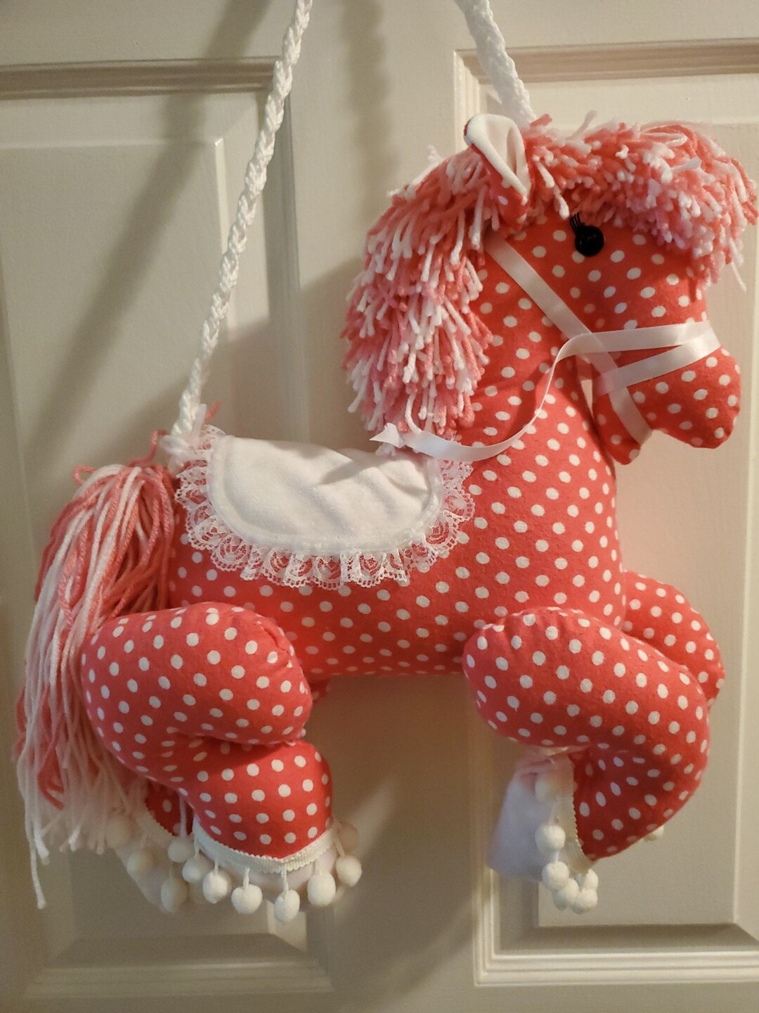 Coral Polk Dot Stuffed Carousel Pony/horse - Etsy