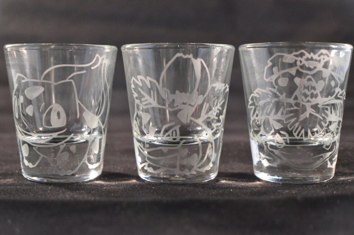 Bulbasaur Ivysaur Venusaur Engraved Shot Glass Set of 3 | Etsy