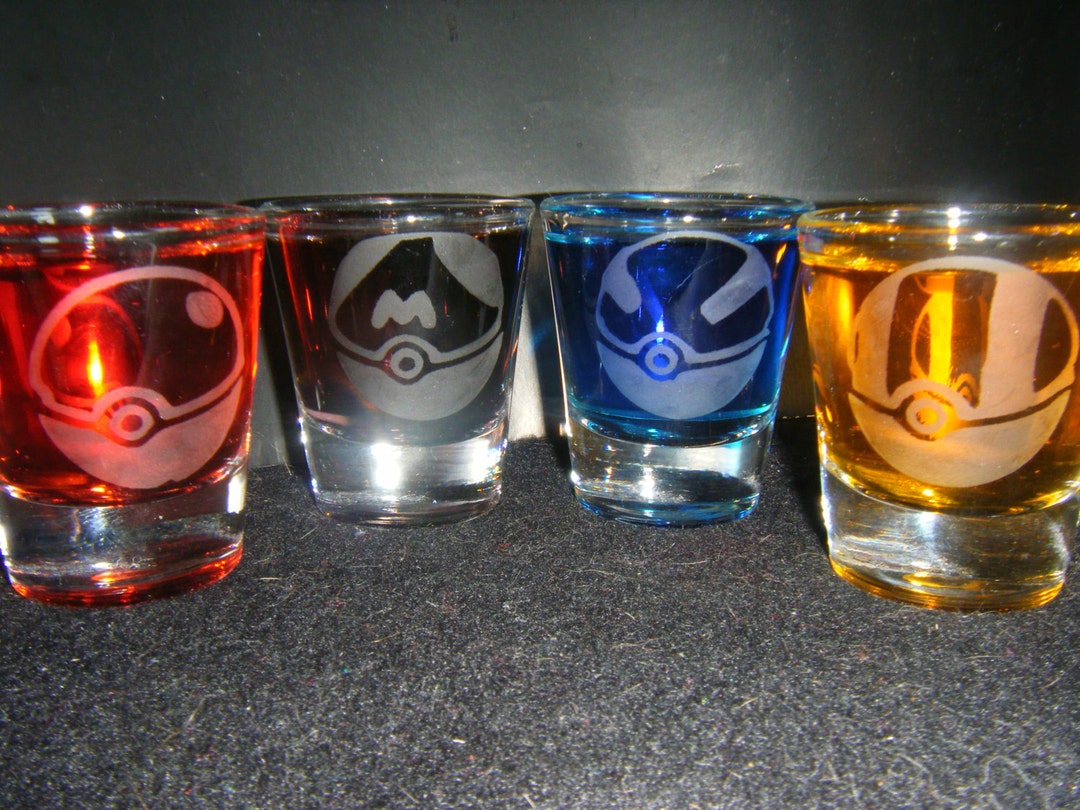 Pokemon Pokeball Etched Shot Glass Set of 4 Fan Art - Etsy