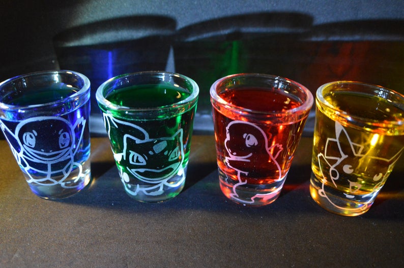 Cute Pokemon Starters Pikachu Etched Shot Glass Set of 4 Fan - Etsy Canada