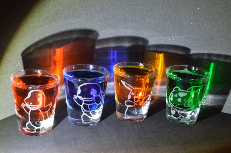 Pokemon Starters Pikachu Etched Shot Glass Set of 4 Fan Art - Etsy