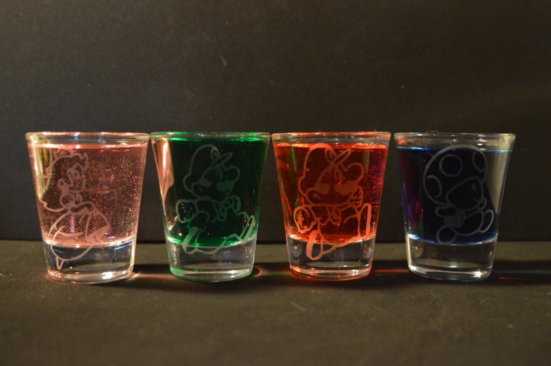 Mario Luigi Peach Toad Shot Glass Set - Etsy