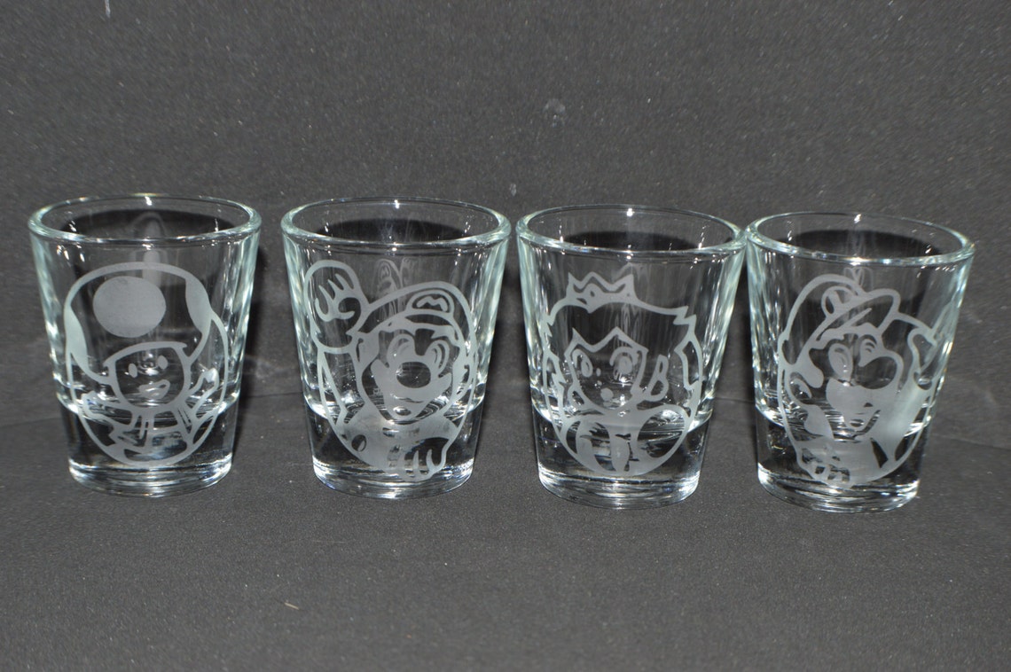 Mario Luigi Peach Toad Etched Shot Glass Set of 4 Fan Art - Etsy