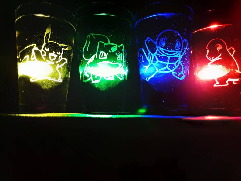 Etched Pokemon Starter Pub Glass Set – Fan Art, Pikachu, Line Art - Etsy