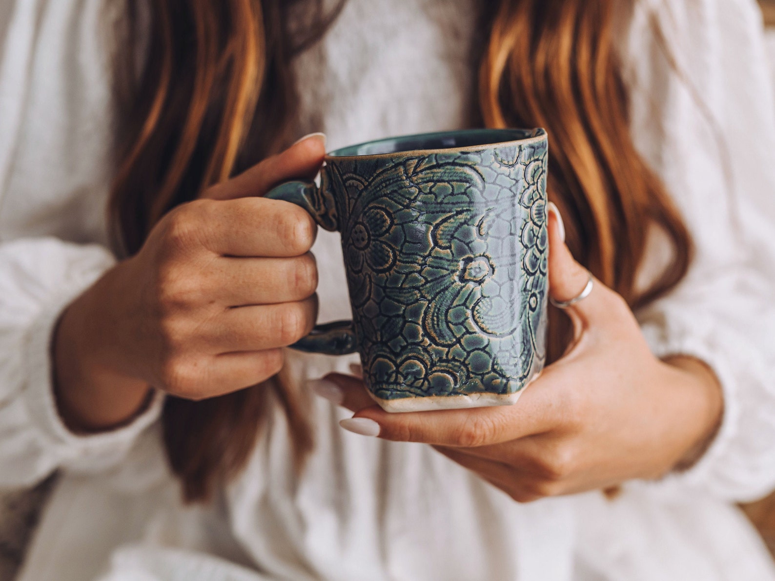 Blue Lace Mug Handmade Ceramic Coffee Mug Unique Tea Cup - Etsy