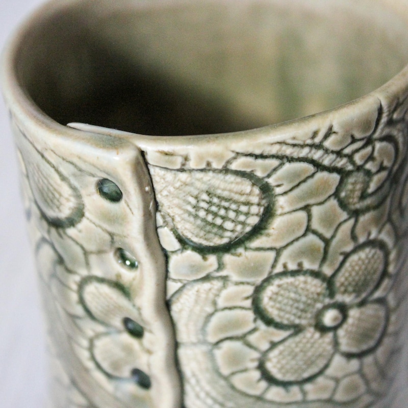 Lace Ceramic Mug Handmade - Etsy