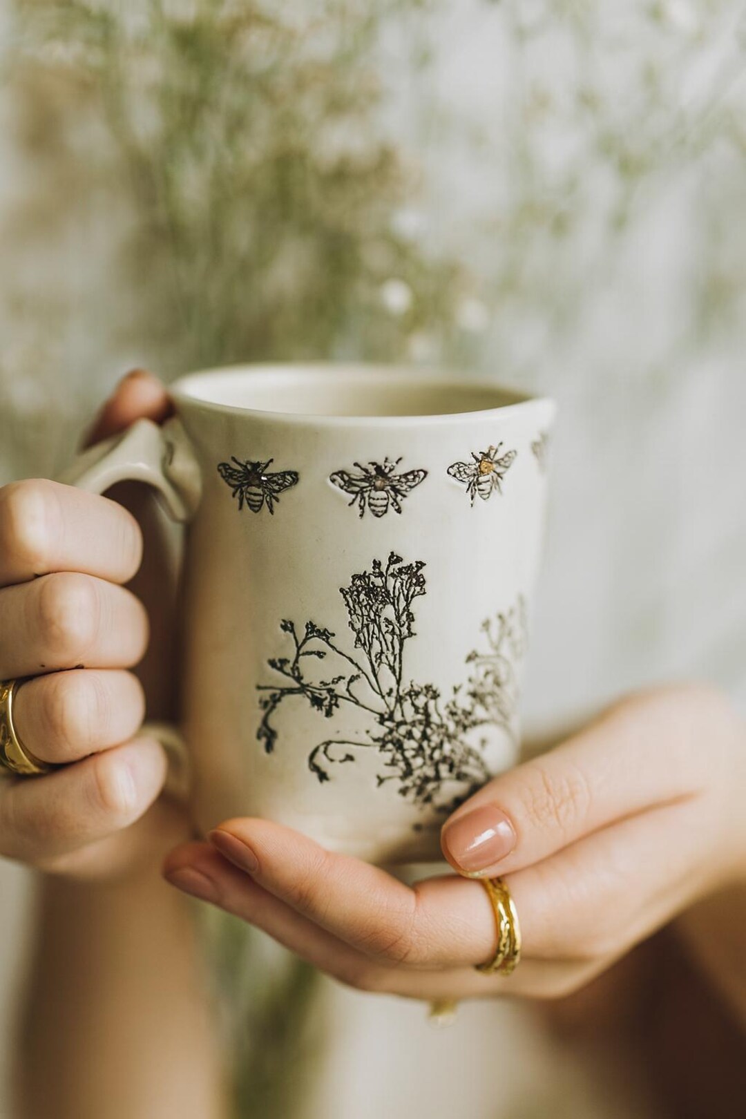 Bumble Bee Mug, White Bee Mug, Handmade Ceramic Mug, Farmhouse Kitchen ...