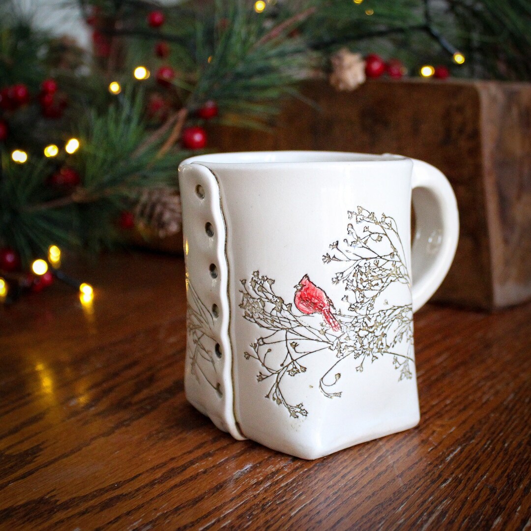 Red Cardinal Mug, Ceramic Christmas Mug, Cardinal Gift, Rustic Coffee ...