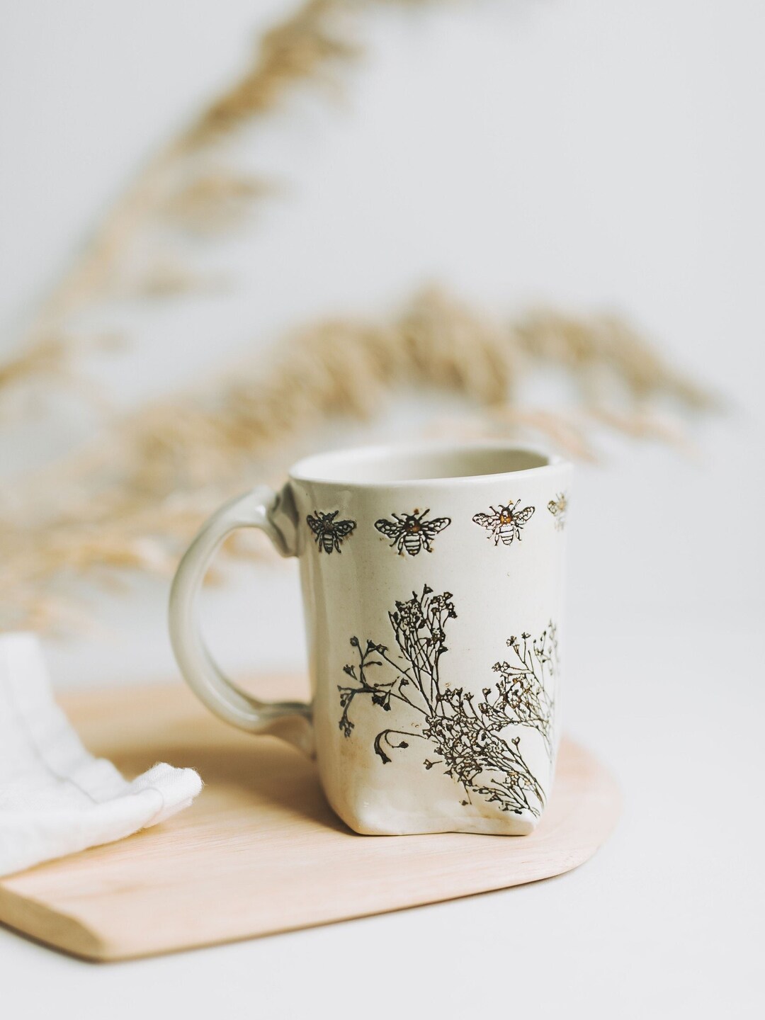 Bumble Bee Mug White Bee Mug Handmade Ceramic Mug Farmhouse - Etsy