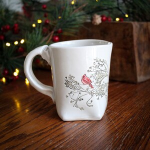 Red Cardinal Mug, Ceramic Christmas Mug, Cardinal Gift, Rustic Coffee ...