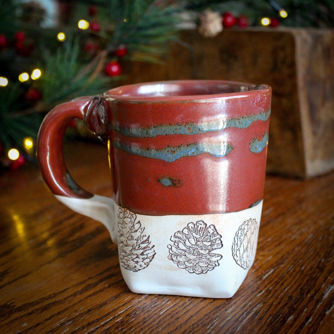 Pine Cone Mug, Ceramic Christmas Mug, Pine Tree Mug, Rustic Coffee Cup ...