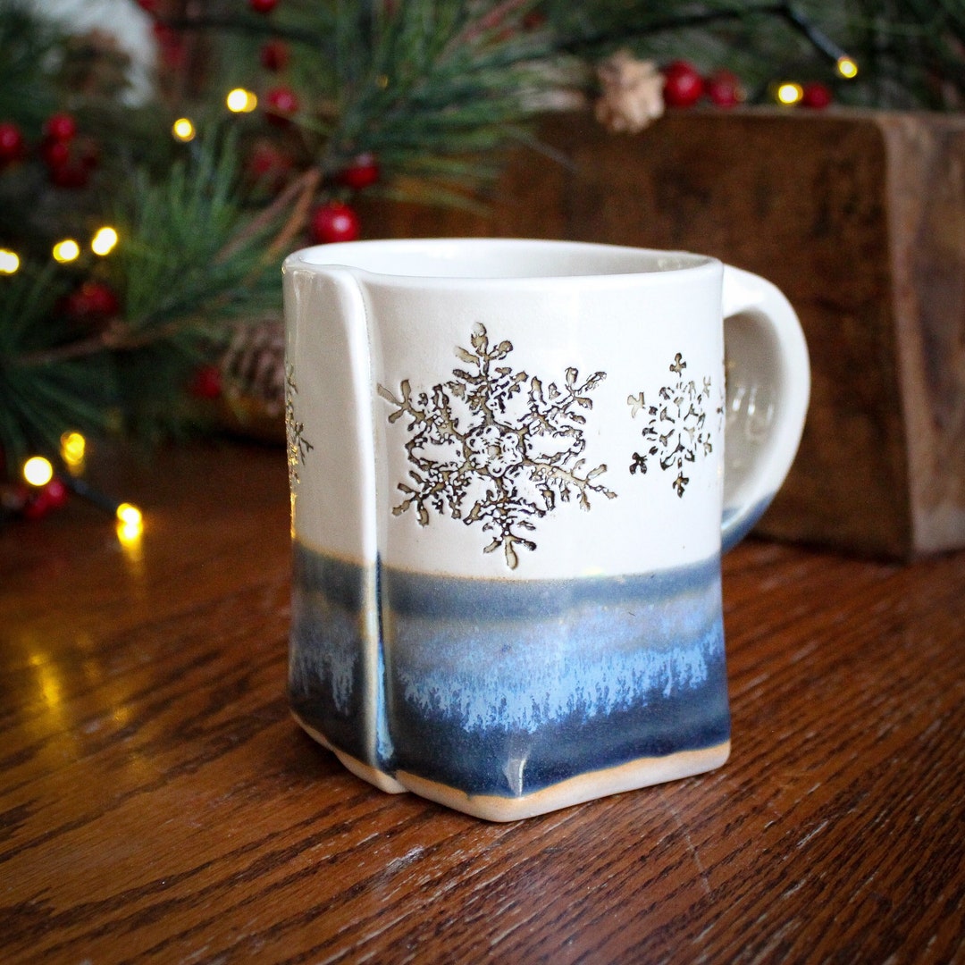 Blue White Snowflake Mug, Snowflake Cup, Ceramic Christmas Mug, Rustic ...