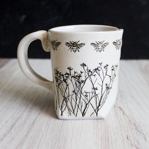 Bumble Bee Mug, White Bee Mug, Handmade Ceramic Mug, Farmhouse Kitchen ...