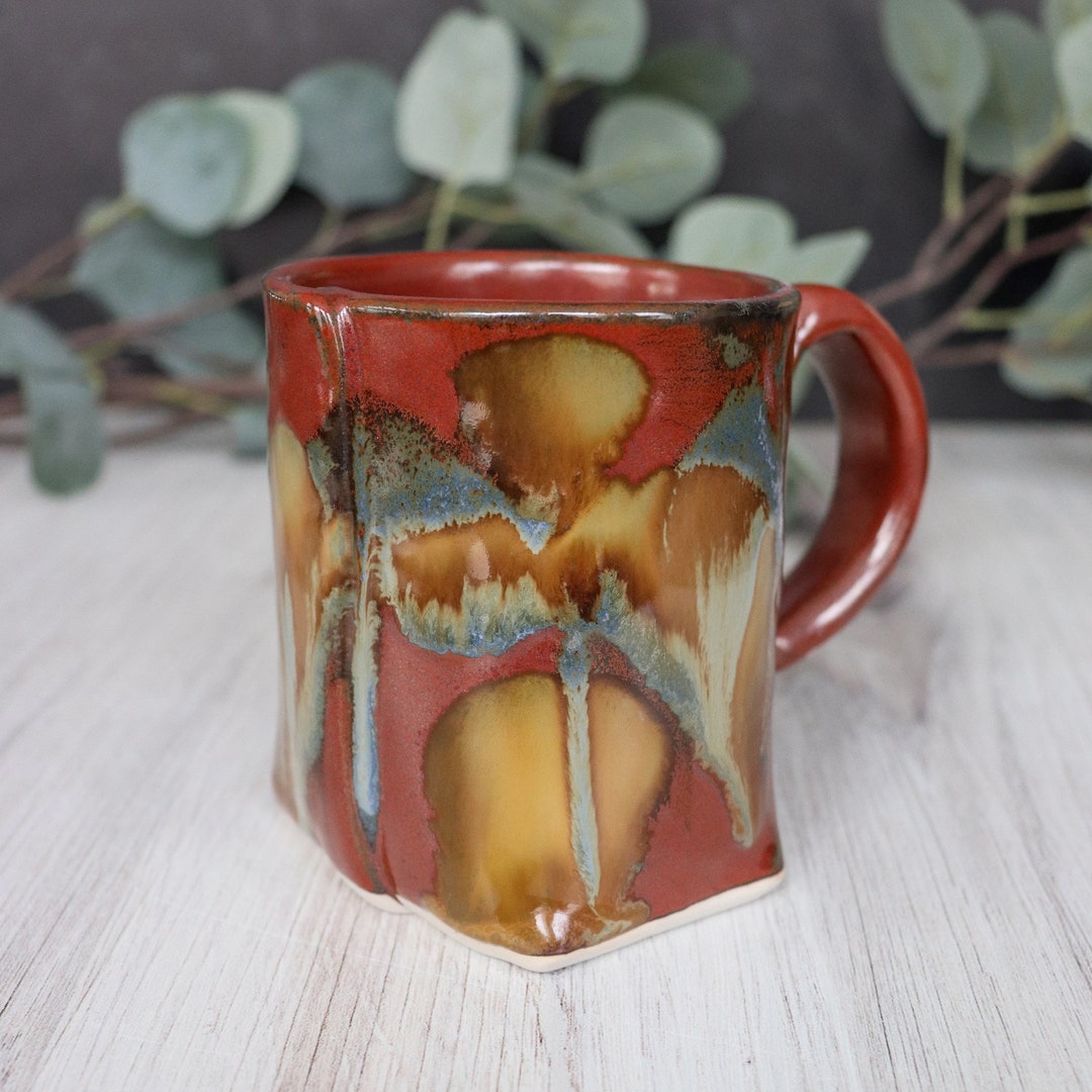Carmel Red Drip Mug, Canyon Glaze Ceramic Cup, Red Glazed Pottery, Red Glazed Mug, Handmade ...