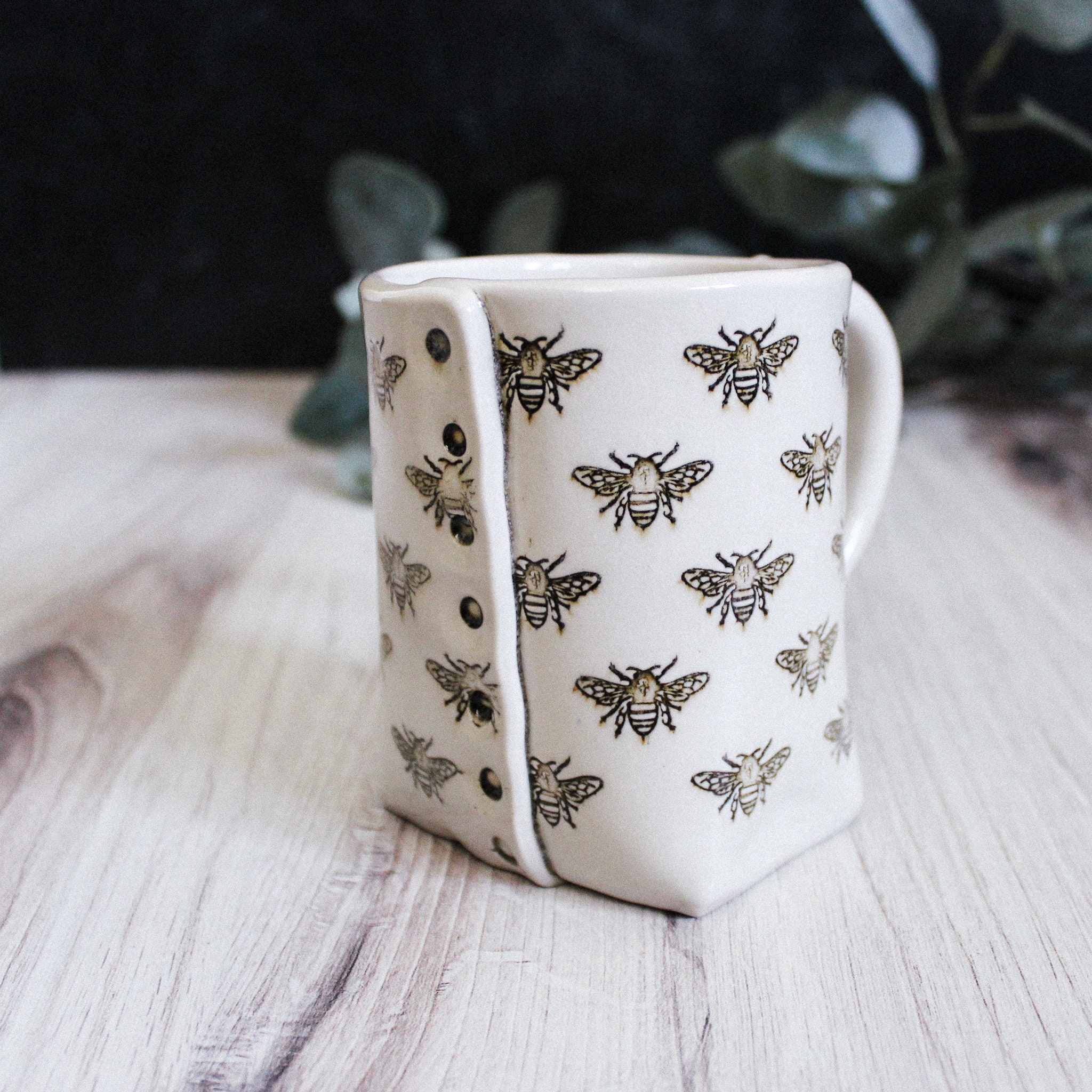 Bee Pattern Mug White Bee Mug Handmade Ceramic Mug - Etsy