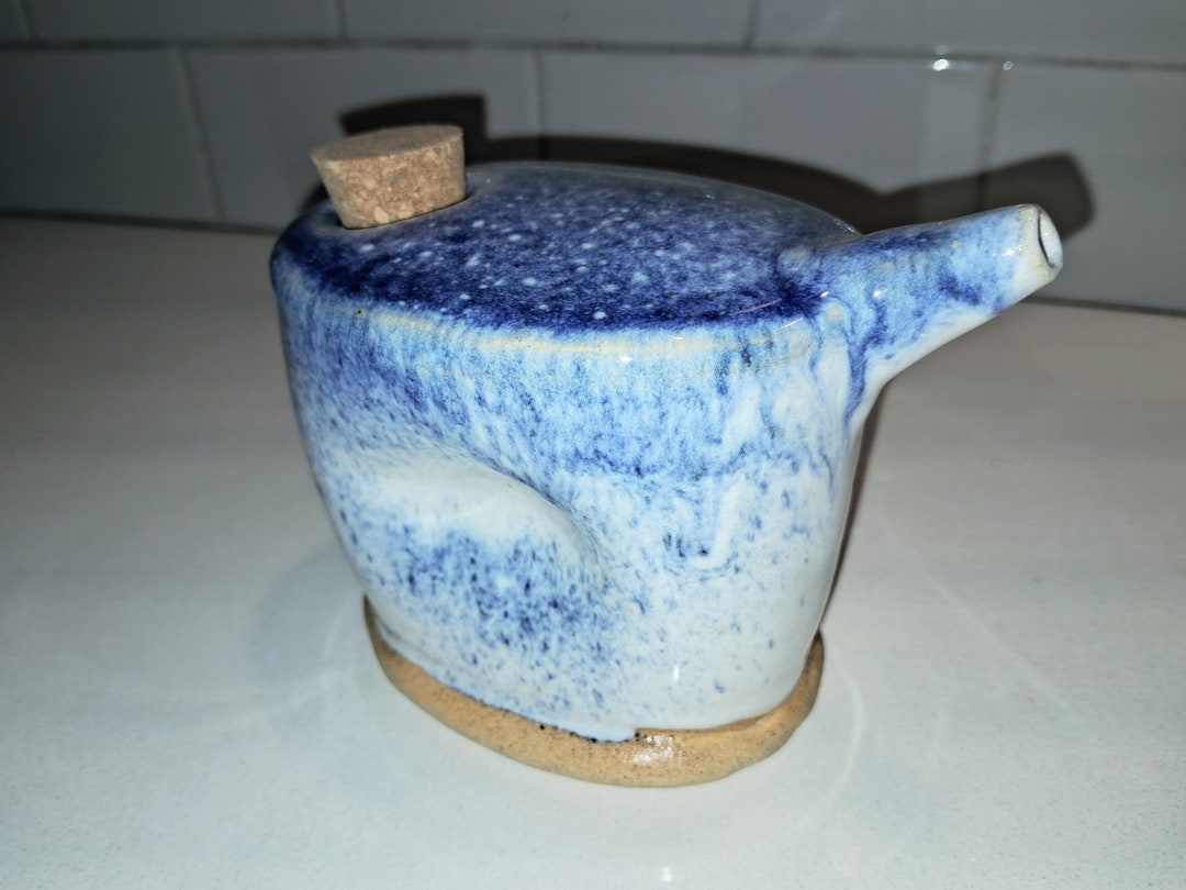 Blue Oval Pouring Vessel With Cork | Handmade Pottery - Etsy