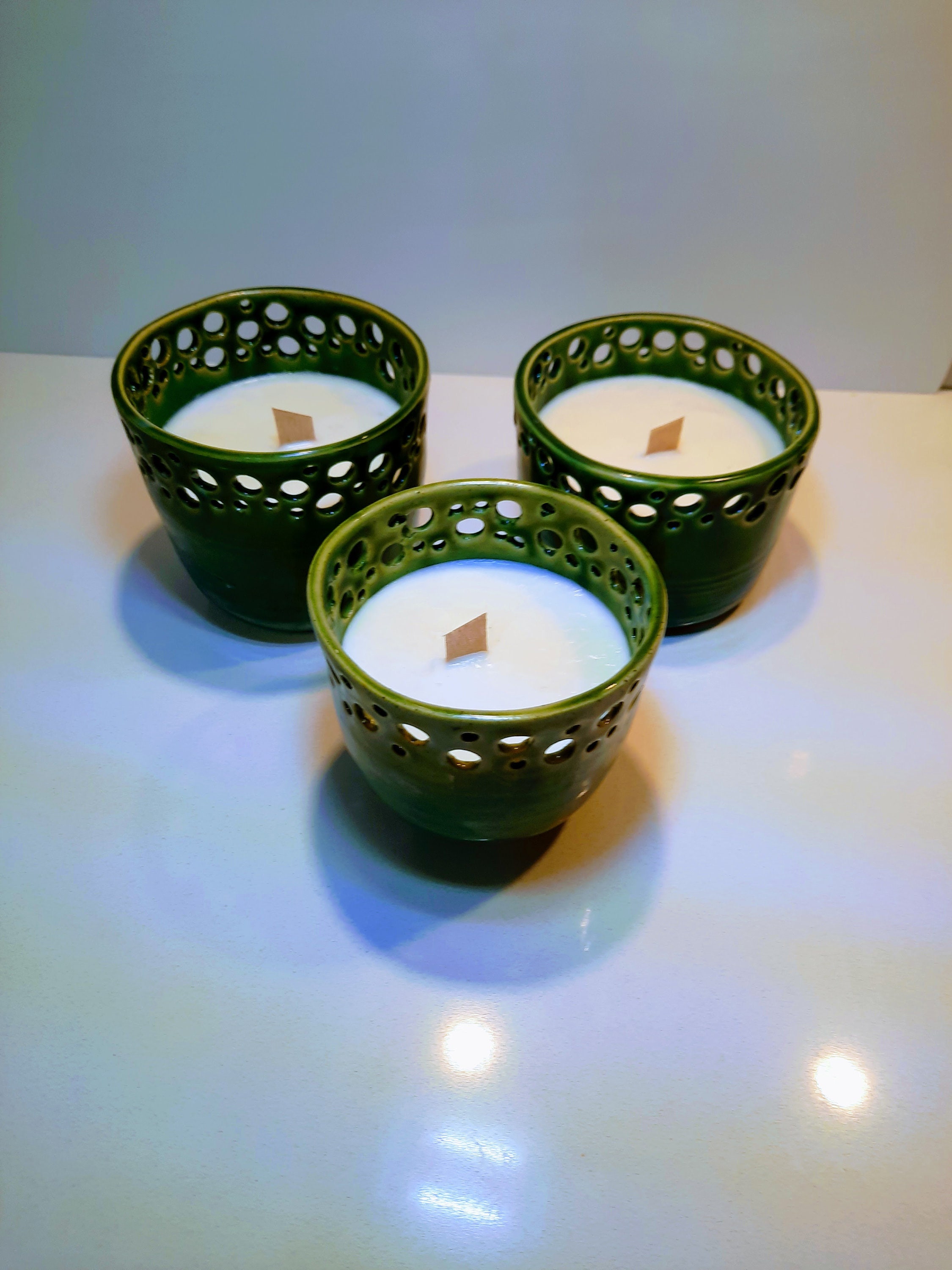 Green Ceramic Handmade Candle -- Handmade Ceramic Vessel, Hand Poured ...