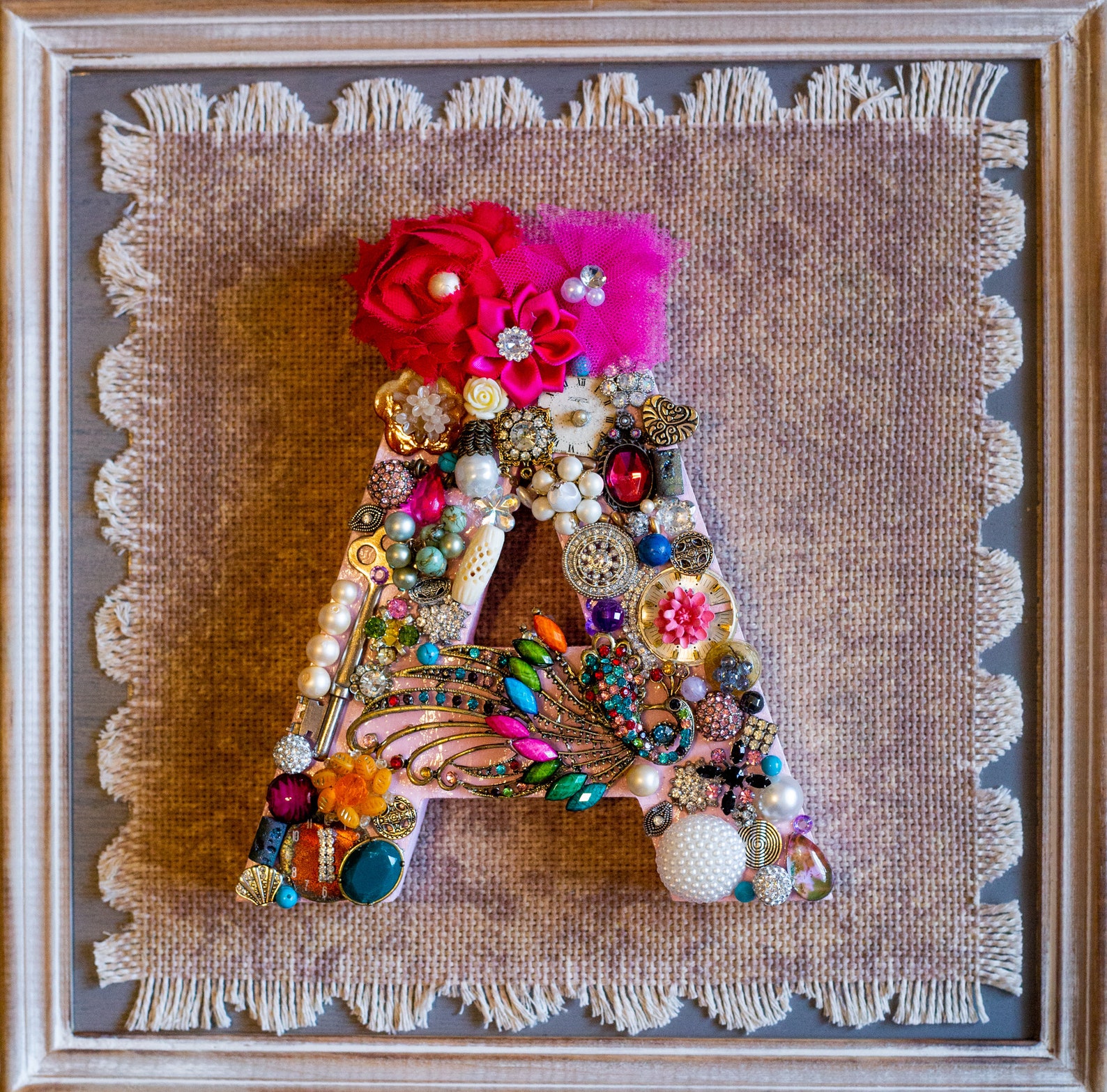 Vintage Bejeweled Letter on 12"x12" Corrugated, Aluminum - Etsy