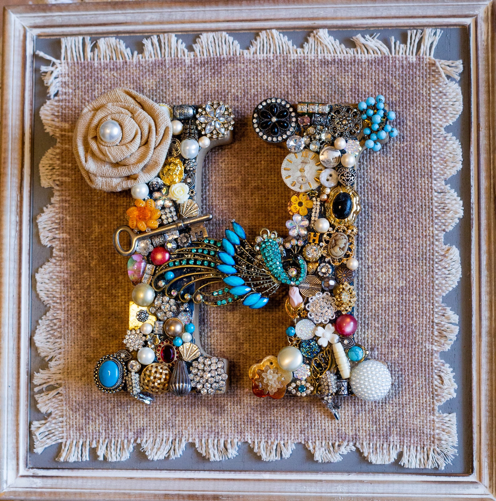 Vintage Bejeweled Letter on 12"x12" Corrugated, Aluminum - Etsy