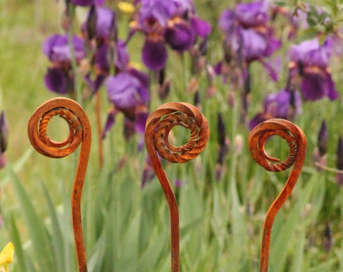 Metal Fern Garden Stakes Set of 5 Yard Art Hand Forged Sculpture ...